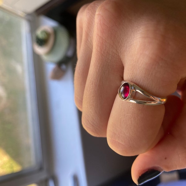 Dainty Oval Garnet Ring, 925 Sterling Silver, 2nd Anniversary Gift Idea ...