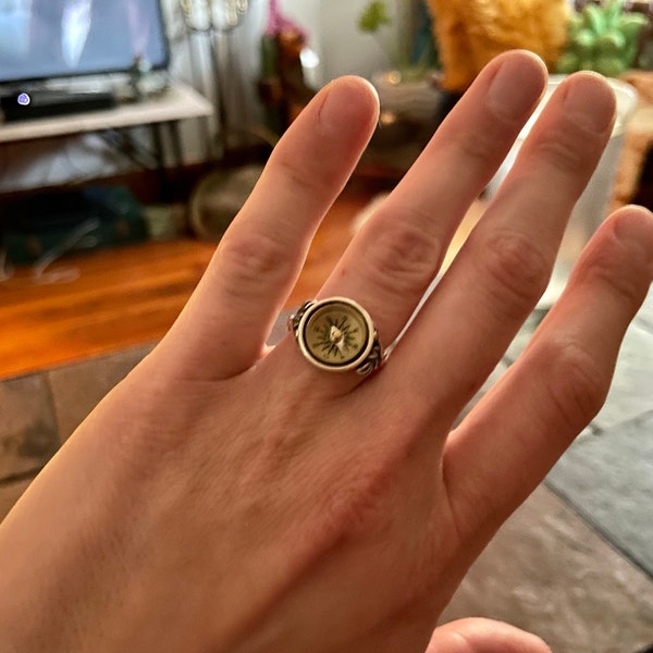 Working Compass Ring Sterling Silver, Silver Twig Ring, Compass Jewelry ...