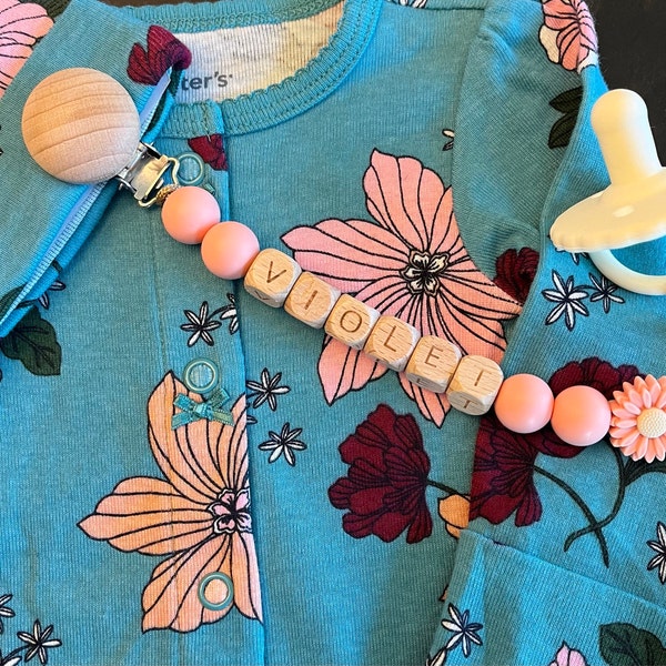 Custom Flower Pacifier Clip With Name | Custom Baby Pacifier Clip ...