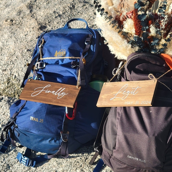 Backpack Signs Just Married Backpack Sign for Mountain Wedding ...