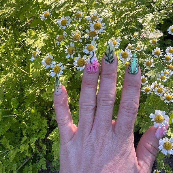 Fairy Tale Flower Long Almond Press on Nails, 3D Fairycore Nails ...