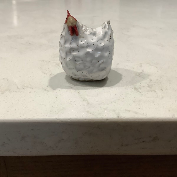 Chicken Ceramic Miniature - Blue Chicken Terrarium Figurine - Pottery ...