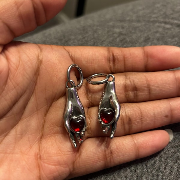 Hand Holding Heart Hoop Earrings, Hand Hoop Earrings, Heart Earrings ...