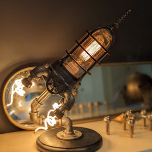 15 Rocket Ship Spaceship Steampunk Industrial Pipe Desk Lamp With 4 ...