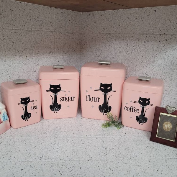 Vinyl DECALS Slim Kitty Cat Kitchen Canister Cake Bread Vintage ...
