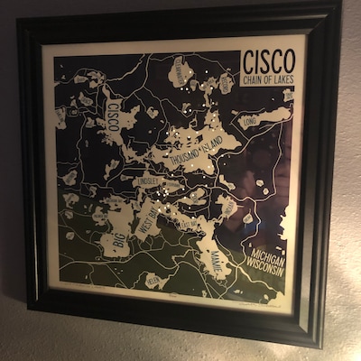 Cisco Chain of Lakes Wisconsin Michigan Art Map Print by James Steeno ...