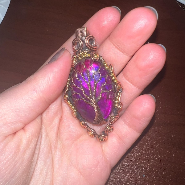 Red Flash Labradorite Gemstone Pendant Copper Wire Wrapped Pendant ...