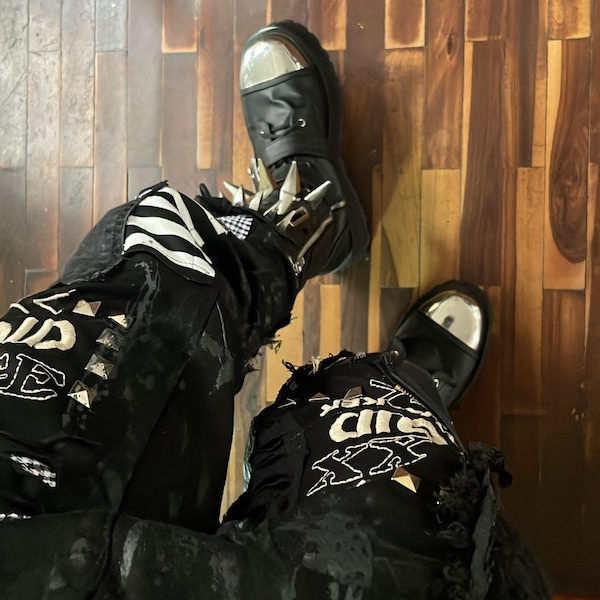 Custom Handmade Punk Rock Goth Emo Metal Cyber Dark Ripped Crazy Weird ...