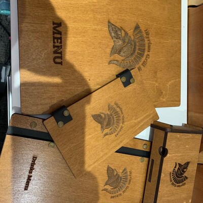 Wooden Menu Folder for Wine List Fastened on Leather Strap, Menu Holder ...