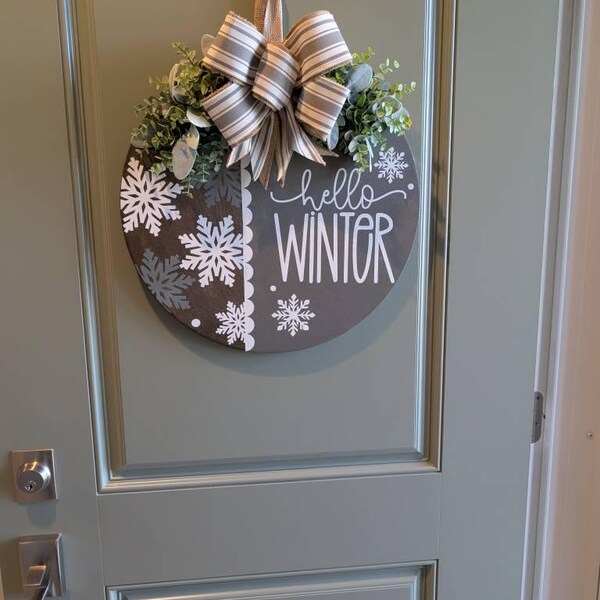 Winter Front Door Decor | Hello Winter | Snowflake | Winter Door Hanger ...