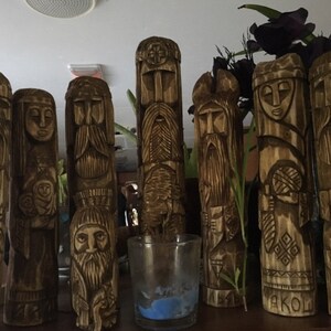 Hand Carved Wooden Slavic Pantheon. Svarog, Rod, Veles, Perun, Dajdbog ...