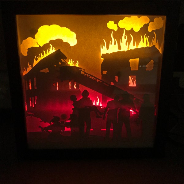 Firefighter 3D Light Silhouette Shadow Box Paper Cut File (personal Use ...