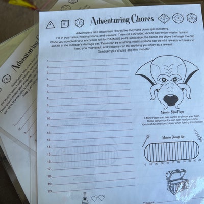 DND Adventuring Chores Worksheet Monster Pack 1 - Etsy