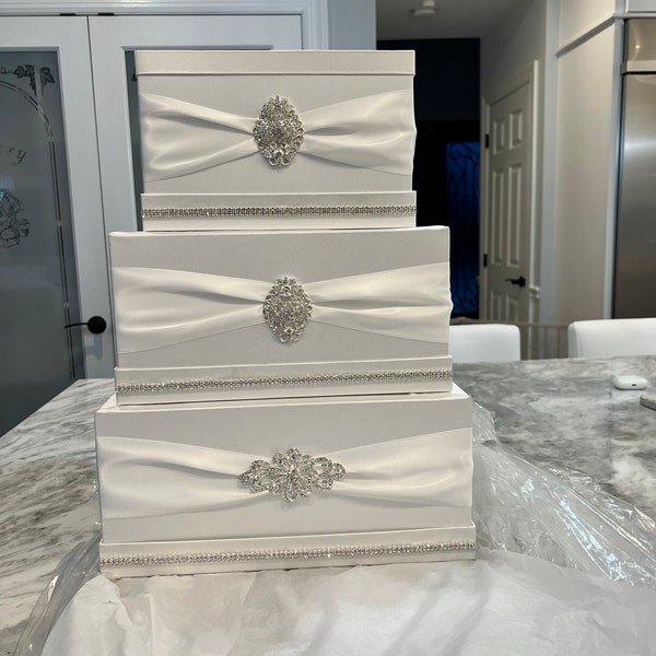 Wedding Card Box With Lock Platinum Silver Classic Two Tier Wedding ...