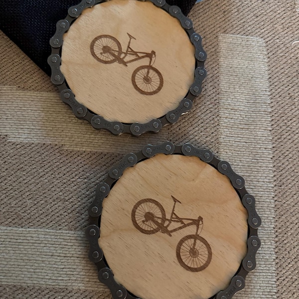 Engraved Bike Chain Coaster - Set of 1, 2, or 4 - 11cm (4.3in) Diameter ...