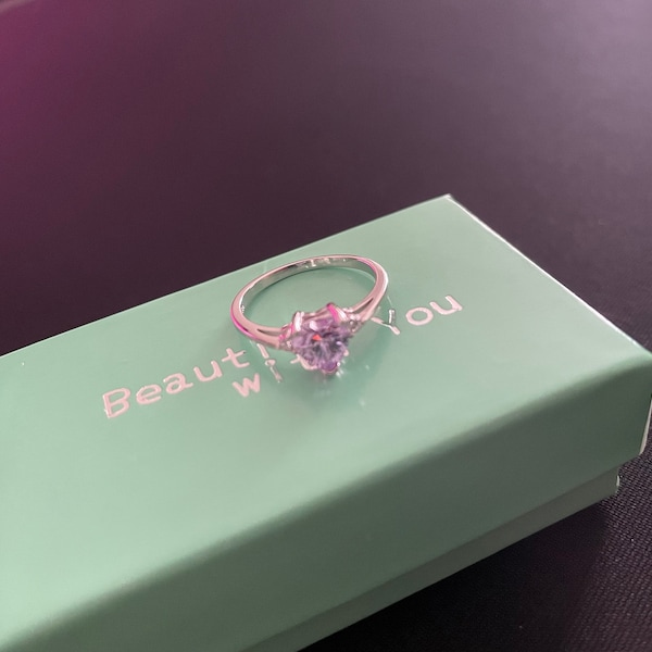 June Birthstone Ring, Simulated Heart Lavender Color Cubic Zirconia ...