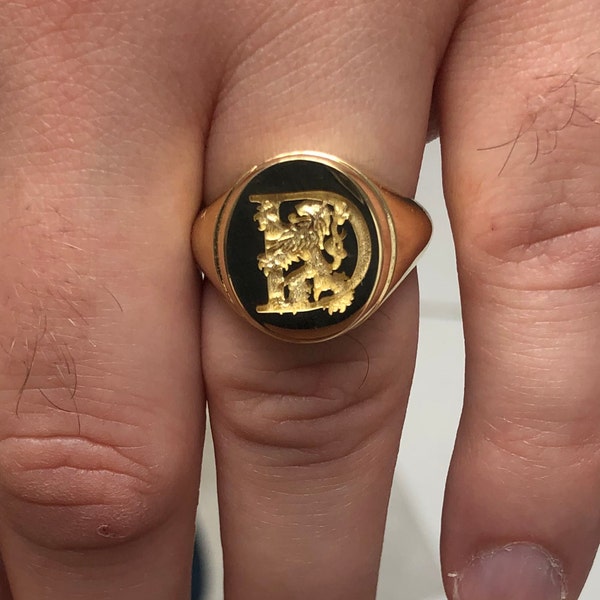 Coat of Arms Ring, Men Signet Ring, Gold Signet Ring, Armorial Ring ...