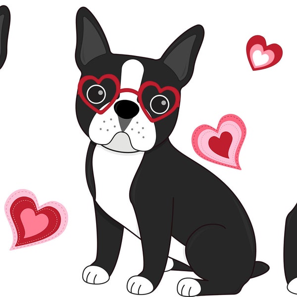 Boston Terrier Valentine Clipart Set Commercial Use, Vector Images ...