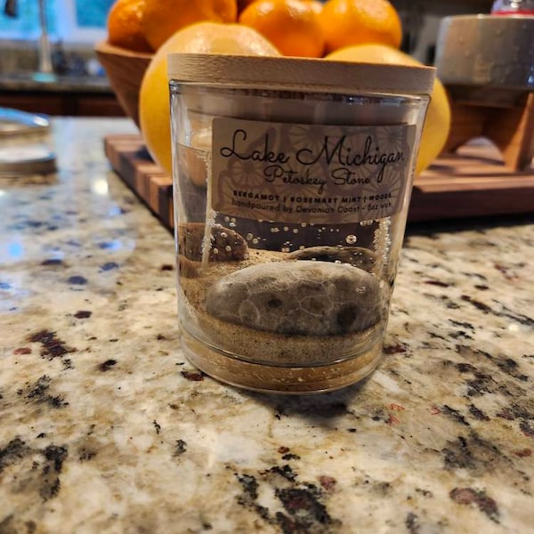Lake Michigan Petoskey Stone Beach Clear Gel Candle | Burn the Candle ...
