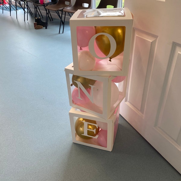 One Box 1st Birthday Decoration White Clear One Balloon Boxes First ...