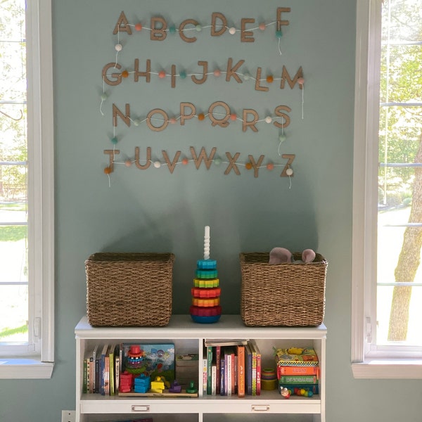 Alphabet Banner Wooden Alphabet Wall Decor Educational Decor Wooden ...