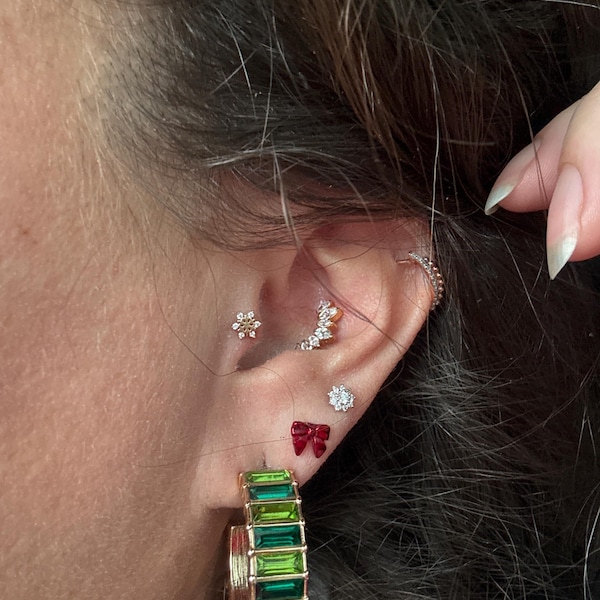 14K Solid Gold Flower Dangle Charm Cartilage Earring Charm Helix Dangle ...