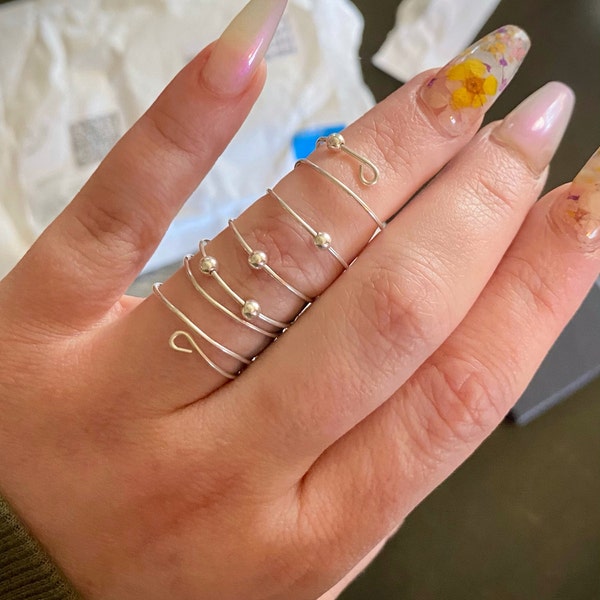 Silver Wire Beaded Full Finger Ring, Long Silver Spiral Wire Ring ...