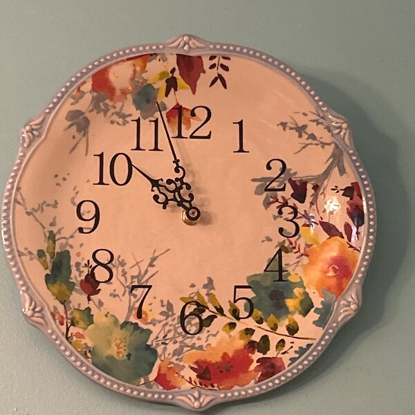 Upcycled Pioneer Woman Kitchen Plate Clock, GORGEOUS GARDEN ,stoneware ...