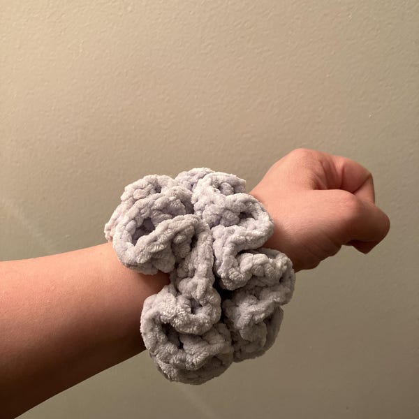 Crochet Chenille Scrunchie - Light Gray - Set of Two - Etsy