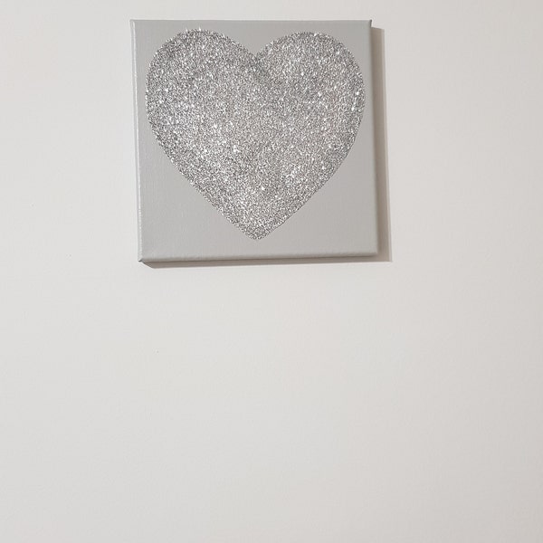 Grey & Silver Glitter Sparkly Love Heart Canvas Wall Art Picture - Etsy