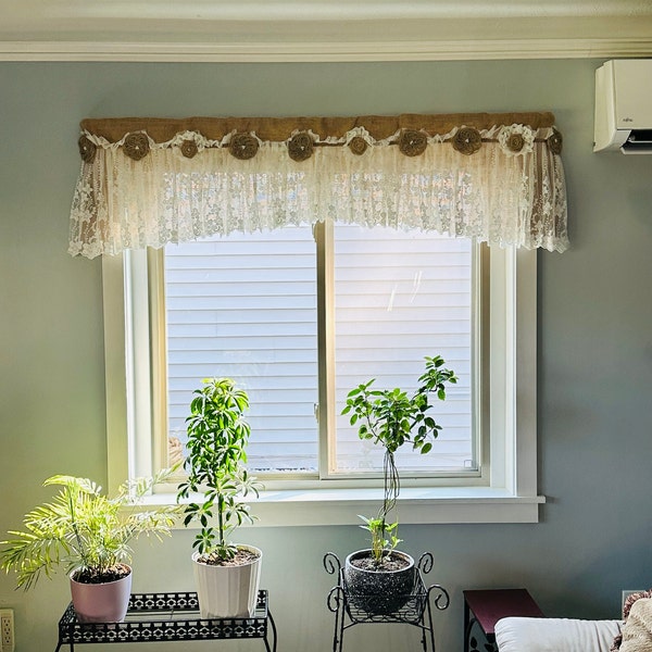 Custom Rustic Burlap Lace Bedroom Valance Burlap Lace Window Kitchen ...