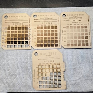 Laser Cutting & Engraving Test Cards, Versions for 5w, 10w, 20w, 40w ...