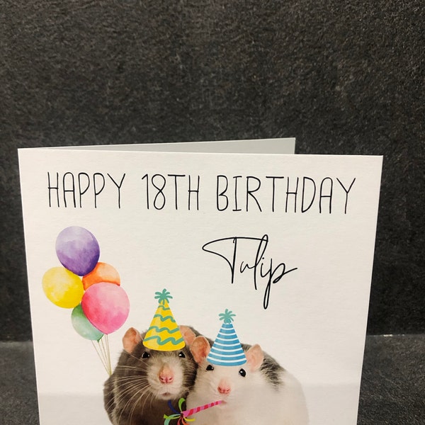 Birthday Card With Cute Rats and Party Hats, Rats Greeting Card, Rats ...