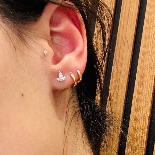 Flower Charm Hoop Earrings Set for Multiple Piercings, Gold Pave Hoop ...