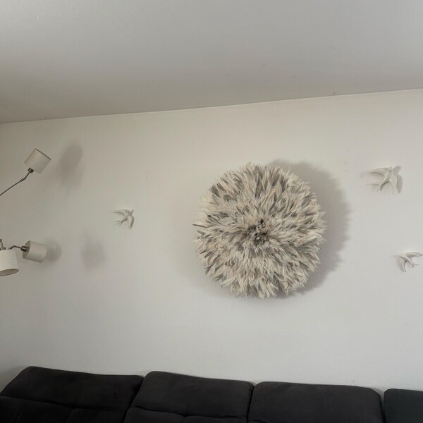 White Juju Hat Wall Décor Set, Boho Wall Decor, Ivory Juju Hat Feather ...