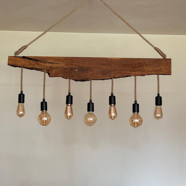 Olive Wood Live Edge Chandelier – Handmade Rustic Natural Wood Ceiling ...
