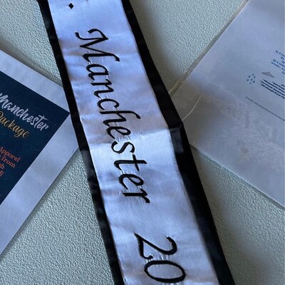 Custom Embroidered Sash/ Monotype Corsiva Font - Etsy