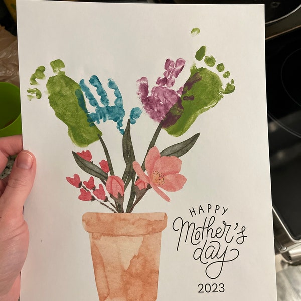Mothers Day Flower Handprint Art Bundle, Printable | Mom Craft Gift ...