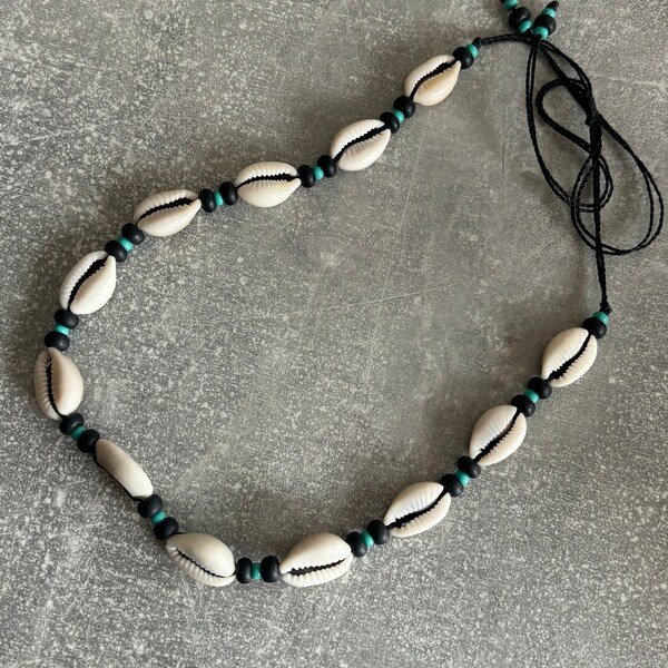 Glass Beads & Cowrie Shells and Puka Shell Beads Necklace, Shell Choker ...
