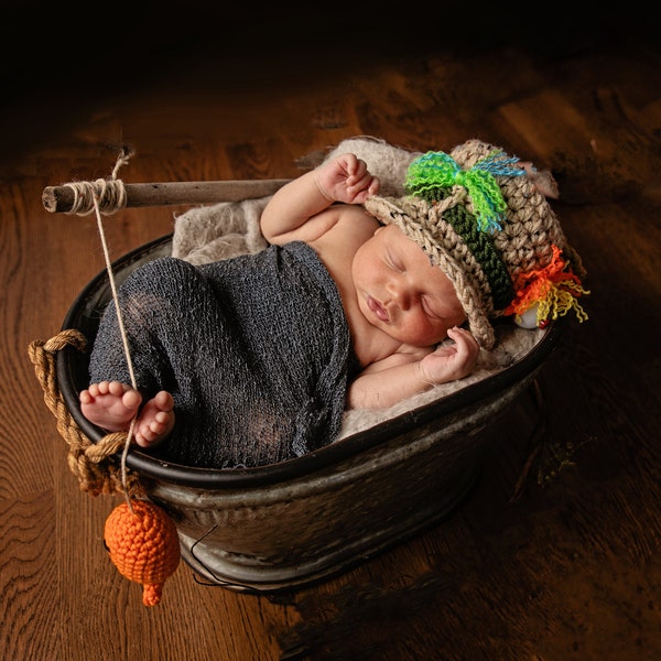 Baby Fishing Fisherman Hat W/fish - Newborn Fishing Hat - Fisherman Hat ...