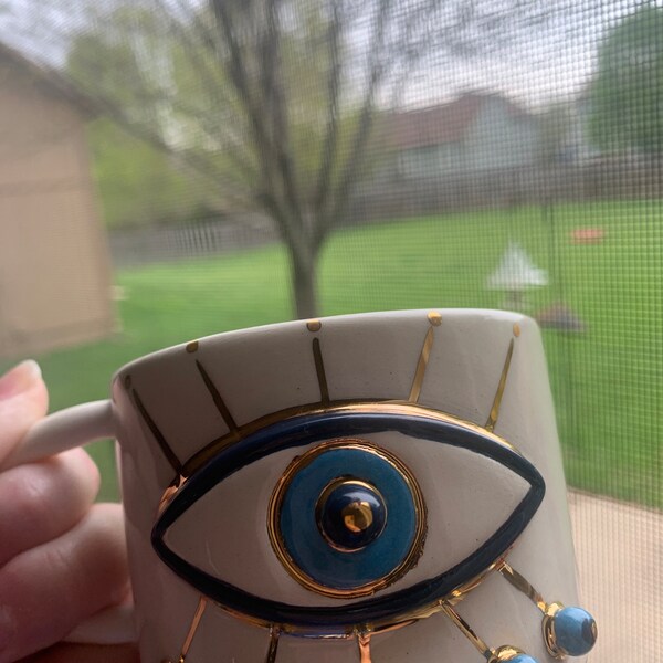 24K Gold Evil Eye Mug With Plate - Turkish Coffee Mug - Tea Mug ...