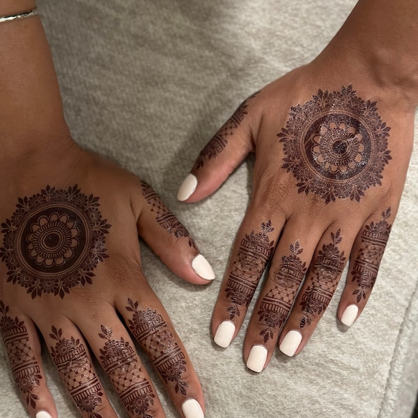 Sakhi -- Floral Angular Design, Full Hand With Full Fingers | Henna ...