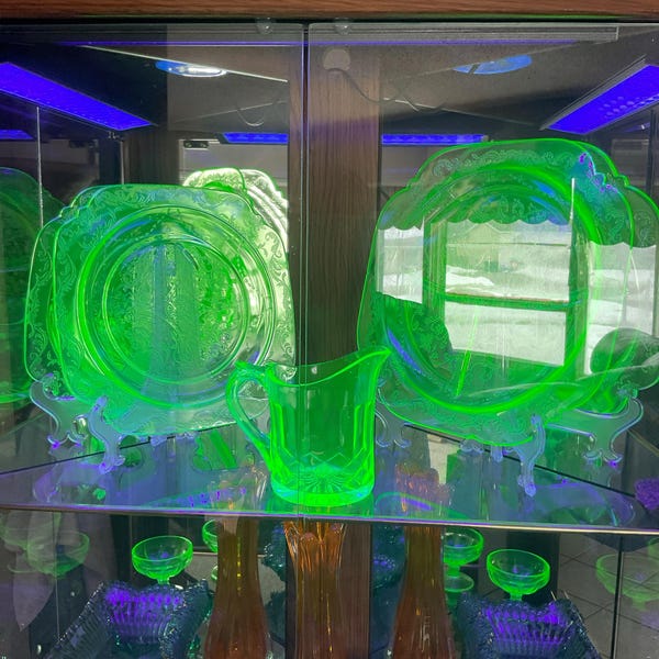 Antique A&J Uranium Glass Pitcher With Rotary Mixer - Vintage Green ...