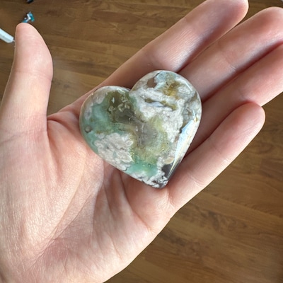 Natural Black, Blue and Green Flower Agate Hearts Black Sakura Agate ...