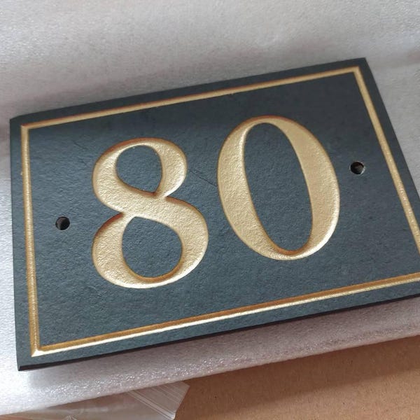 Engraved Slate House Number Plaque. Gold Silver White Personalised ...