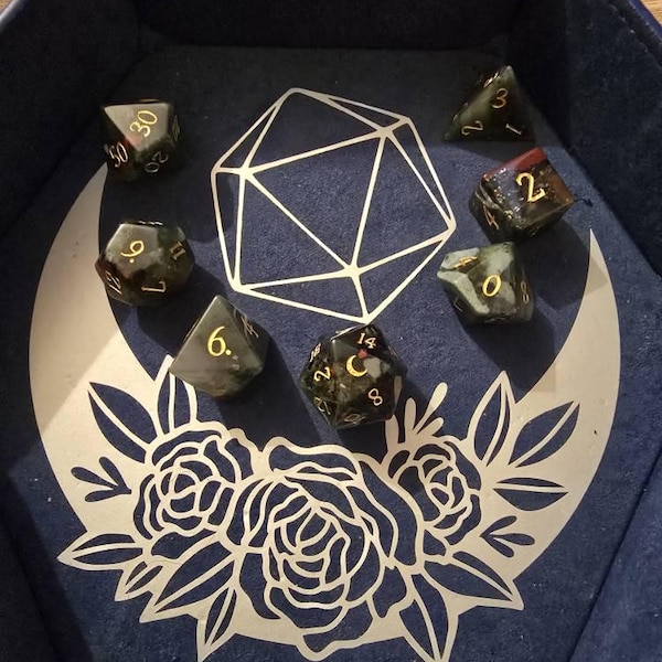 Natural Bloodstone DND Dice Set, Red Sharp Edge D&D Dice Set, Dungeons ...