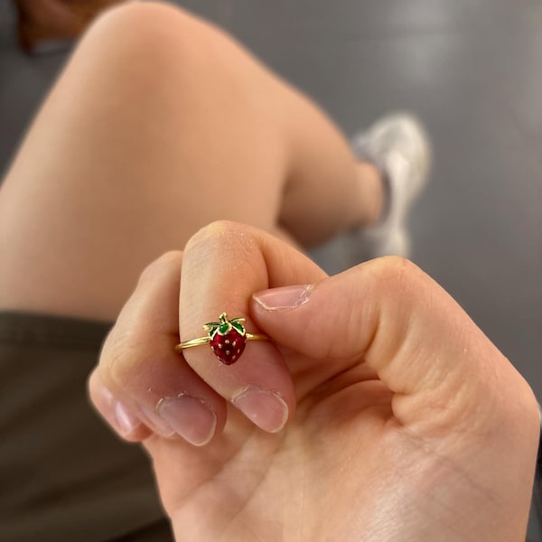 Strawberry Ring Adjustable Gold Ring Cute Jewelry Adorable Strawberry Ring Gift for Her ...