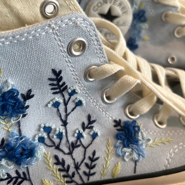 Customized Embroidered Converse Shoes, Blue Flower Embroidered Sneakers ...