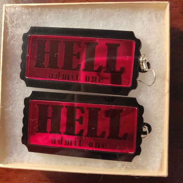 Red & Black Mirrored Acrylic "hell Admit One" Ticket Earrings - Etsy