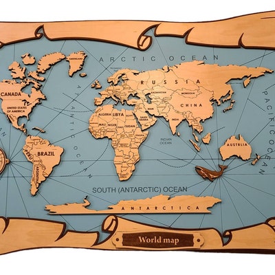 5 Layer 3D Map of the World, Multi layer Panel,laser Cut File. 3D Wood ...